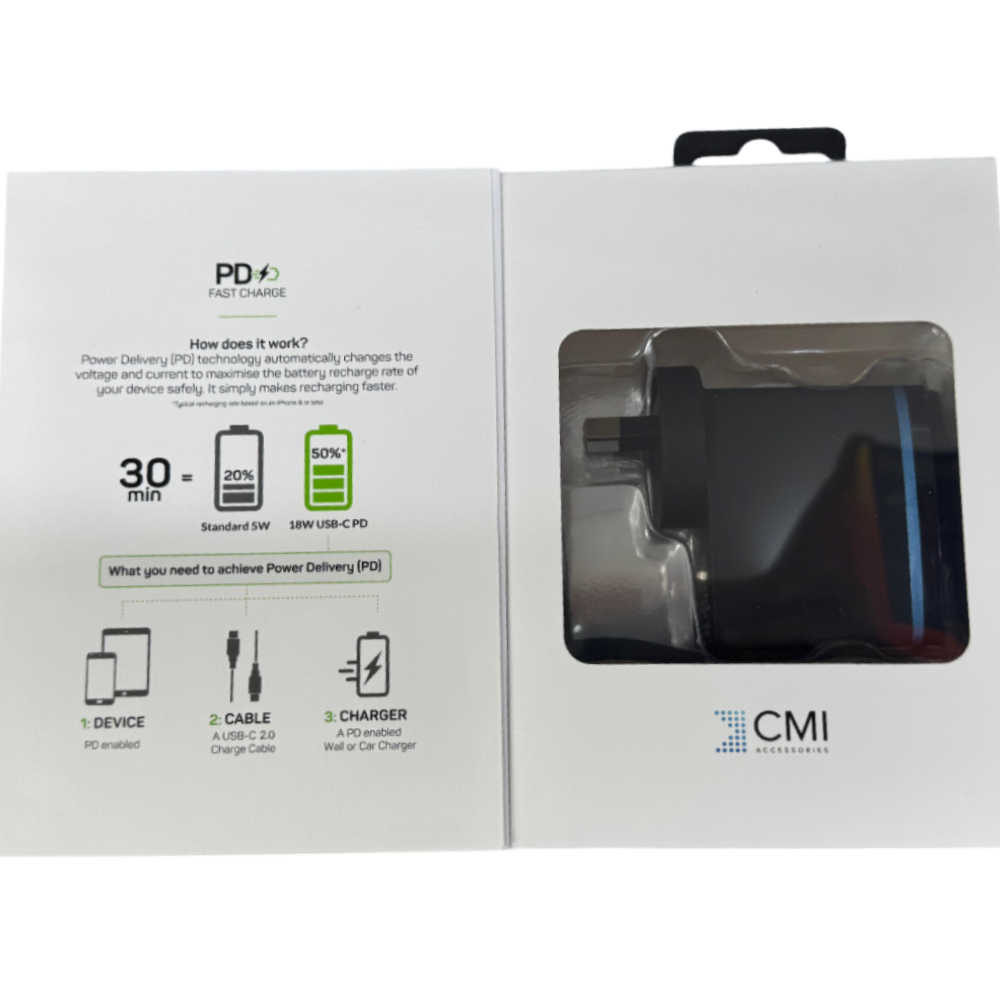 CMI Dual 30 Watt Power Adapter Home Charger With USB - A and USB - C ...