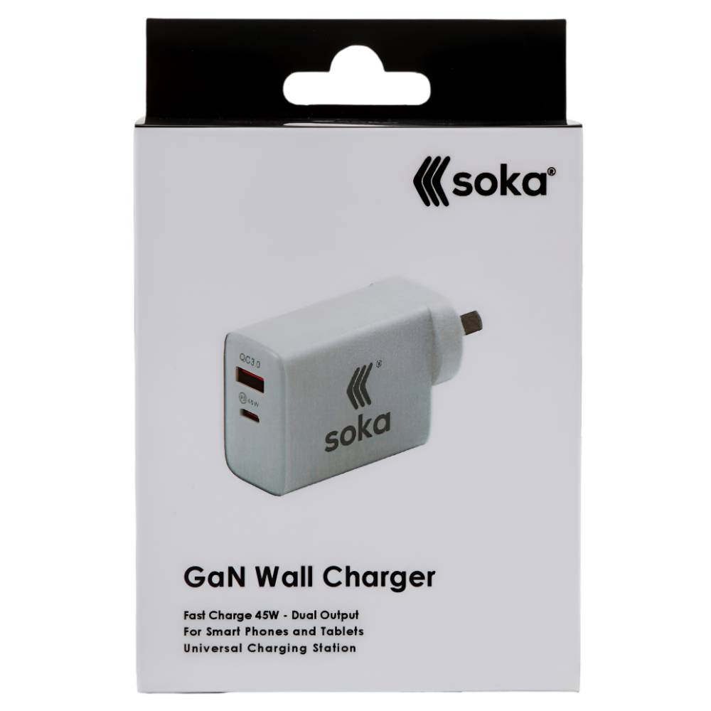 Buy Soka 45W Gan3 Fast Wall Charger Adapter [USB C + USB A] - White ...