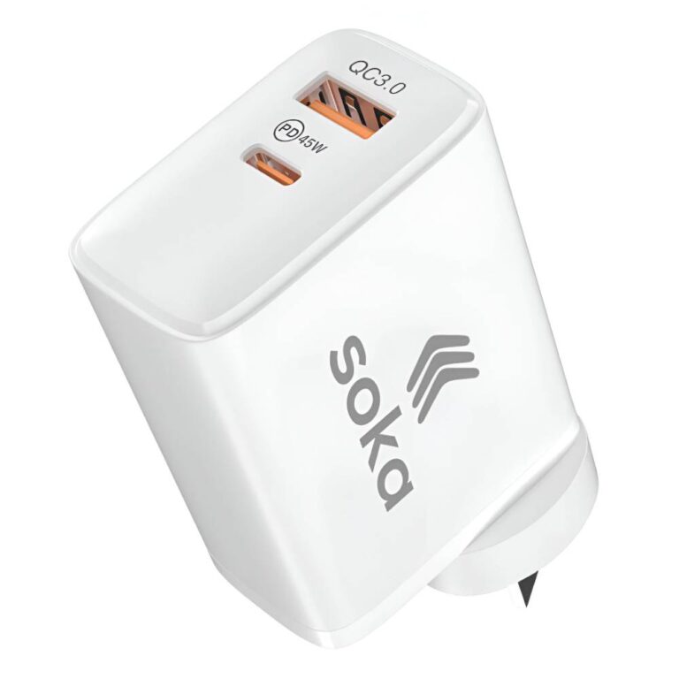 Buy Soka 45W Gan3 Fast Wall Charger Adapter [USB C + USB A] - White ...